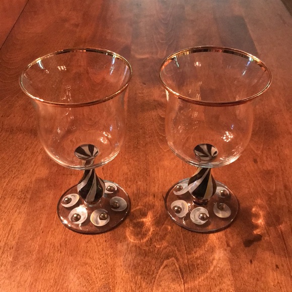 Dining | Pair Mackenzie Childs Tango Water Glass Goblet Hand Painted ...